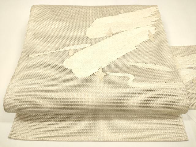 平和屋着物＊夏物　八寸名古屋帯　抽象文様　銀糸　正絹　逸品　DAAY8432cm