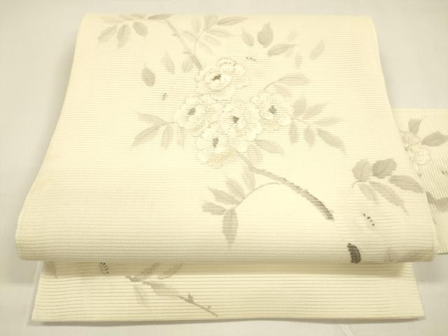 平和屋着物＊夏物　九寸名古屋帯　作家物　手描き　刺繍　枝花文　金銀糸　正絹　逸品　DAAY8444cm