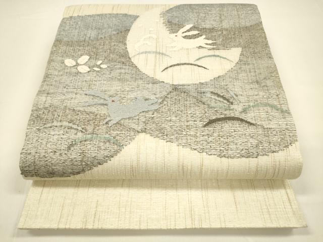 平和屋着物＊夏物　太鼓柄袋帯　すくい織　芝文　月兎　金糸　正絹　逸品　DAAY8464cm