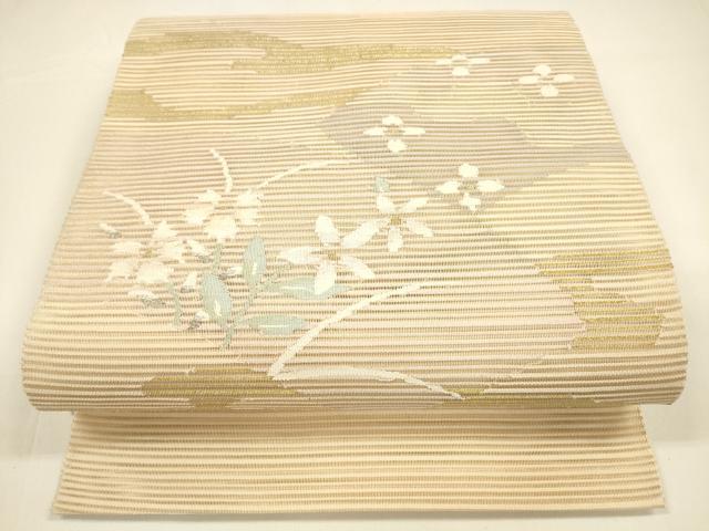 平和屋着物＊夏物　絽綴れ　八寸名古屋帯　草花文　金銀糸　正絹　逸品　DAAY8476cm