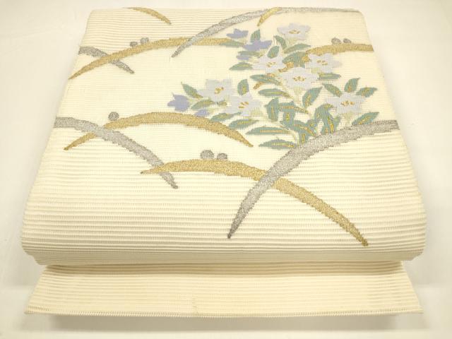 平和屋着物＊夏物　絽綴れ　太鼓柄袋帯　露芝花文　金銀糸　正絹　逸品　DAAY8482cm