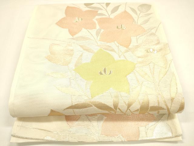 平和屋着物＊夏物　六通柄袋帯　草花文　金銀糸　正絹　逸品　DAAY8483cm