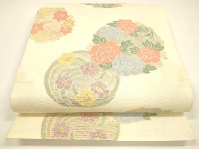 平和屋着物＊夏物　六通柄袋帯　草花文　金糸　正絹　逸品　DAAY8486cm