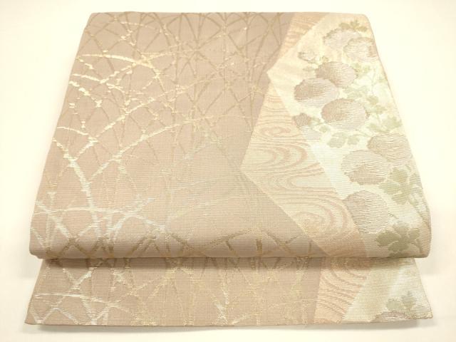 平和屋着物＊夏物　六通柄袋帯　流水草花文　金糸　正絹　逸品　DAAY8503cm