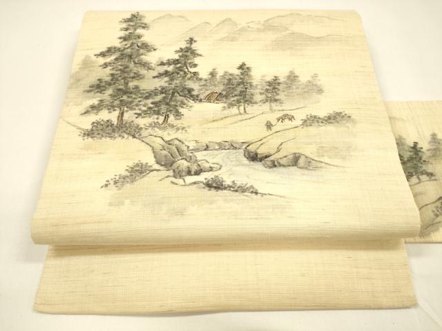 平和屋着物＊夏物　九寸名古屋帯　風景文　麻　逸品　DAAY8507cm