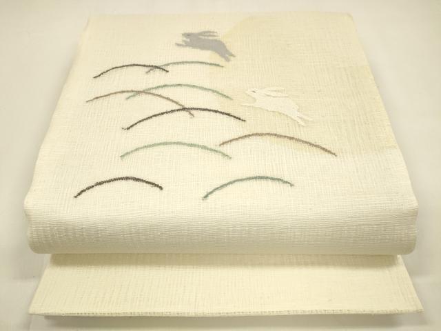 平和屋着物＊夏物　太鼓柄袋帯　芝文　月兎　銀糸　正絹　逸品　DAAY8509cm