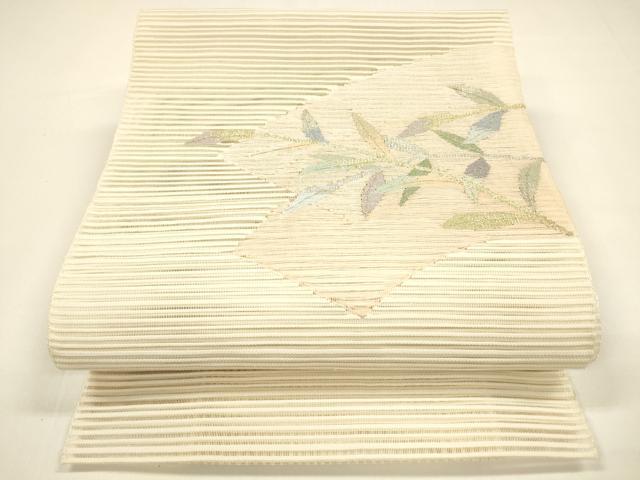 平和屋着物＊夏物　絽綴れ　八寸名古屋帯　地紙草葉文　金銀糸　正絹　逸品　DAAY8510cm