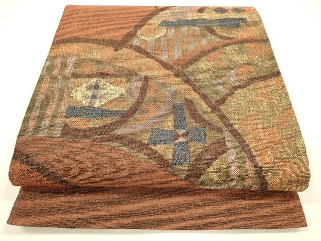 平和屋着物＊夏物　本場筑前博多織　六通柄袋帯　白石謹製　抽象文様　金糸　証紙付き　正絹　逸品　DAAY8516cm