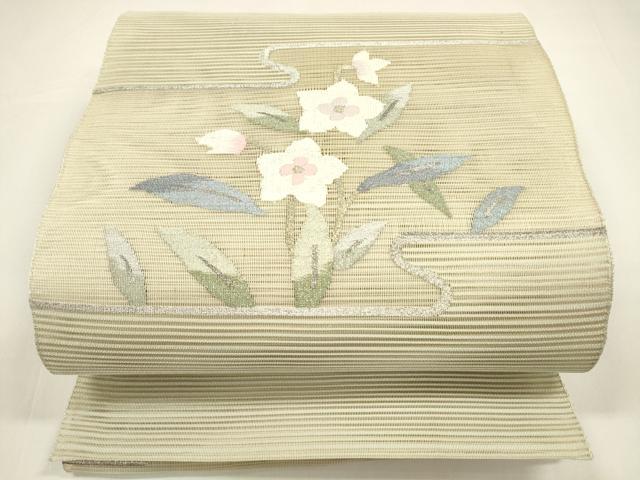 平和屋着物＊夏物　絽綴れ　八寸名古屋帯　草花文　金銀糸　逸品　DAAY8520cm