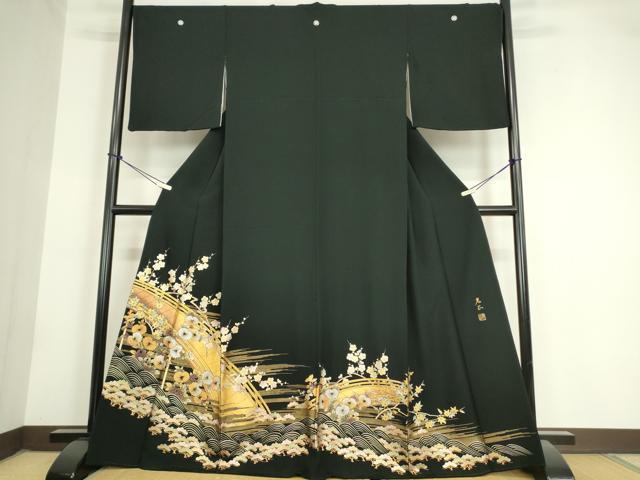 平和屋着物●金彩友禅　卓越技能者・名工・和田光正　黒留袖　渡り橋花文　金彩　さが美扱い　正絹　逸品　DAAY9258az