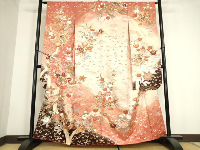 平和屋着物●豪華振袖　橘文　金彩　三越扱い　正絹　逸品　DAAY9339az