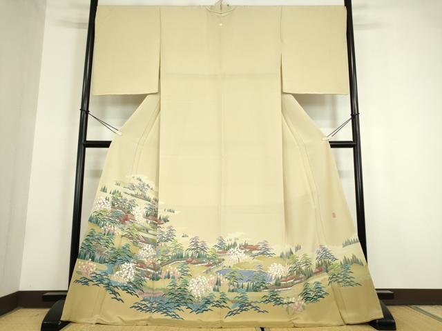 平和屋着物●十日町友禅作家　阿部佳雪　色留袖　風景松文　正絹　逸品　DAAY9342az