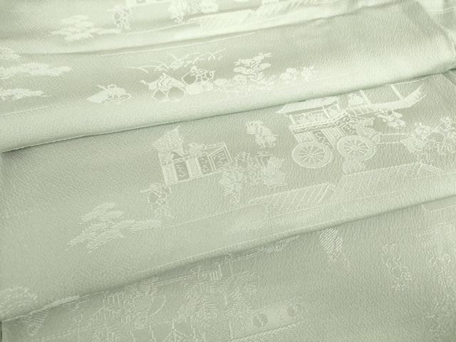 平和屋着物●上質な色無地　人物御所車花地紋　千草鼠色　正絹　逸品　未使用　DAAY9376az
