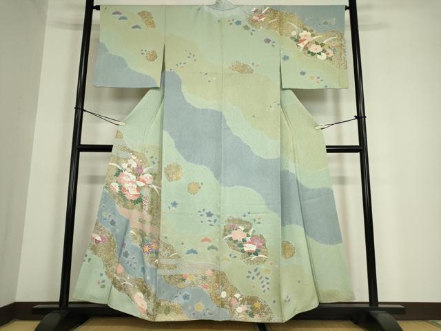 平和屋着物●訪問着　絞り　草花文　金銀彩　正絹　逸品　DAAY9385az