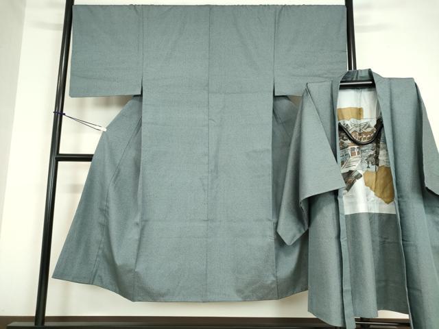 平和屋着物●男性　紬　アンサンブル　亀甲柄　140亀甲　正絹　逸品　DAAY9544az