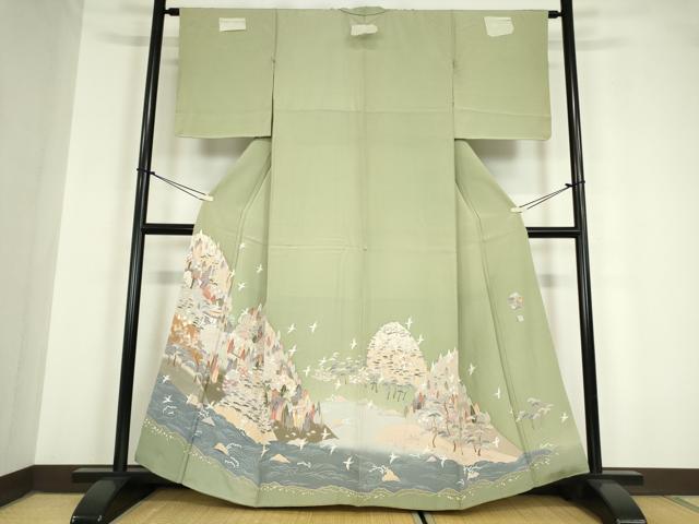 平和屋着物●高級染元　粋峰　林芳夫　京加賀友禅　色留袖　水辺風景樹林文　正絹　逸品　DAAY9628az