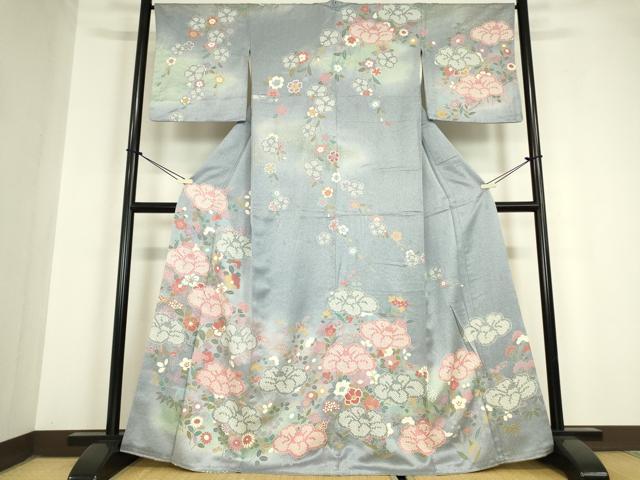 平和屋着物●訪問着　絞り　草花文　暈し染め　金彩　正絹　逸品　DAAY9645az