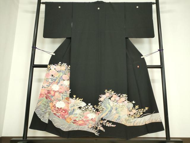 平和屋着物●本加賀友禅作家　白坂幸蔵　黒留袖　菊牡丹文　正絹　逸品　DAAY9651az