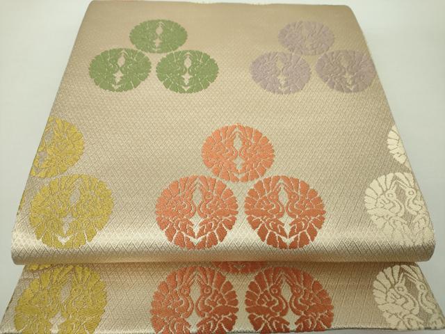 平和屋着物●六通柄袋帯　唐織　有職向かい鶴丸文　金糸　正絹　逸品　DAAZ0036ps