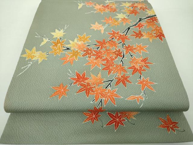 平和屋着物●日本工芸会正会員　生駒暉夫　太鼓柄袋帯　楓文　金彩　正絹　逸品　DAAZ0038ps