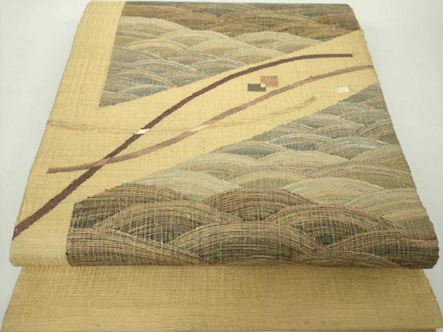 平和屋着物▽太鼓柄袋帯　スリーシーズン帯　春　夏　秋　すくい織　流水文　金糸　やまと誂製　正絹　逸品　DAAZ0046ps