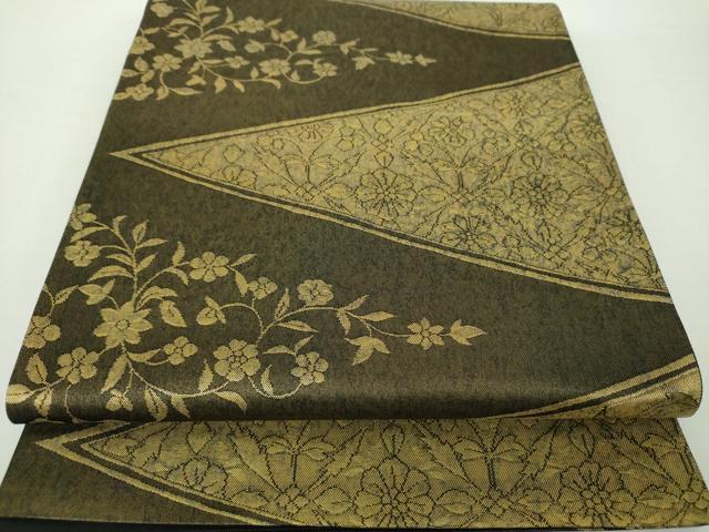 平和屋着物●澤屋重兵衛　六通柄袋帯　更紗花文　金糸　引箔　正絹　逸品　DAAZ0050ps