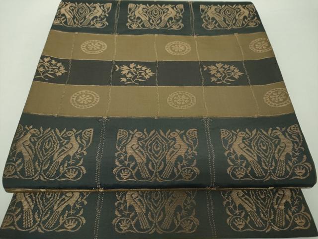 平和屋着物○六通柄袋帯 横段花鳥文 金糸 正絹 逸品 DAAZ0053ps