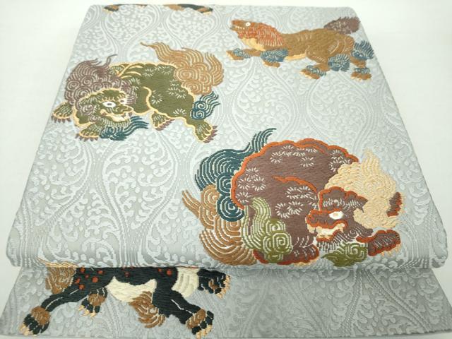 平和屋着物●六通柄袋帯　唐織　唐獅子　立涌　金銀糸　正絹　逸品　DAAZ0062ps