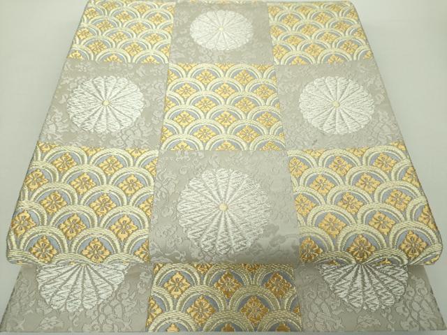 平和屋着物●六通柄袋帯　唐織　市松青海波花文　金銀糸　正絹　逸品　DAAZ0069ps
