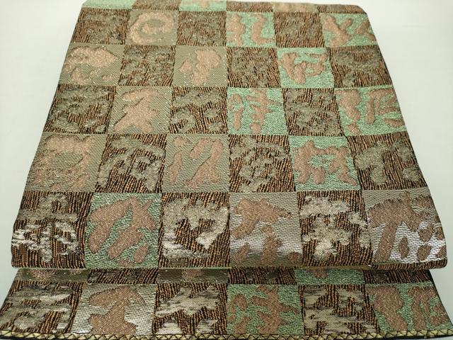 平和屋着物●両面　六通柄袋帯　市松文様　金銀糸　正絹　逸品　DAAZ0071ps