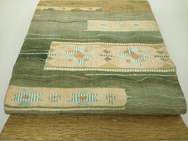 平和屋着物▽西陣 じゅらく謹製 太鼓柄袋帯 スリーシーズン帯 春夏秋 すくい織 工藝手織 モール 反端付き 正絹 逸品 未使用 DAAZ0072ps