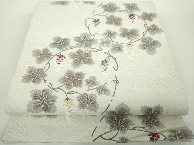 平和屋着物●インド・アッサム 野蚕糸 手織 ムガシルク 黄金ムガ蚕 両面 六通柄袋帯 唐織 葡萄蔦の葉文 金糸 正絹 逸品 DAAZ0082ps