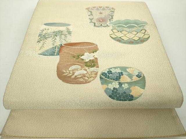 平和屋着物●綴れ　太鼓柄袋帯　器物花文　金銀糸　正絹　逸品　DAAZ0088ps