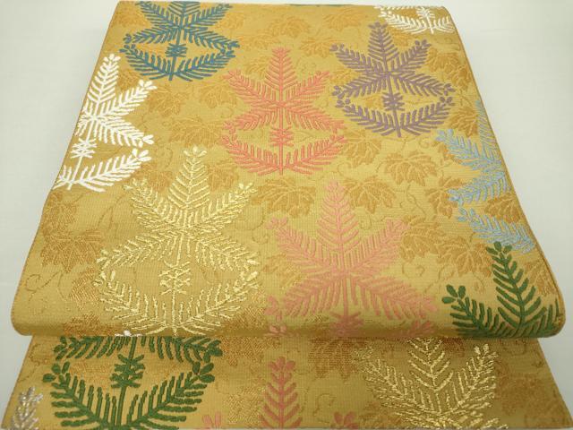平和屋着物●六通柄袋帯　唐織　若松葉　金銀糸　正絹　逸品　DAAZ0094ps