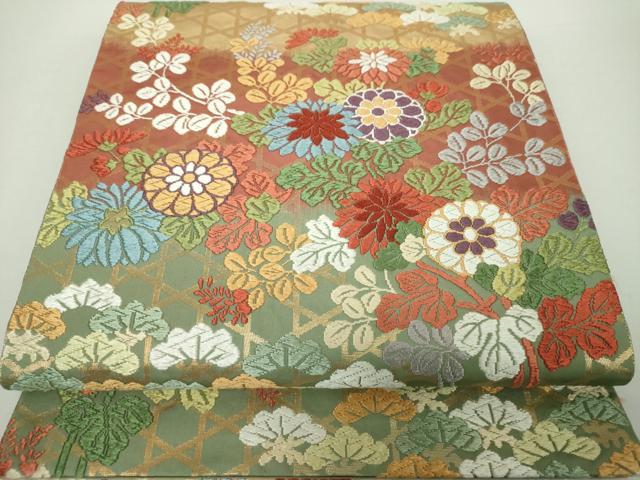 平和屋着物●六通柄袋帯　唐織　草花文　金糸　正絹　逸品　DAAZ0096ps