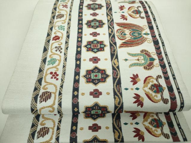 平和屋着物●六通柄　本袋帯　柏寿古志文　正絹　逸品　DAAZ0097ps