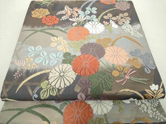 平和屋着物●六通柄袋帯　唐織　籠目花文　金糸　正絹　逸品　DAAZ0107ps