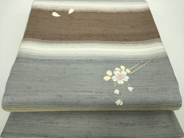 平和屋着物●両面　全通柄袋帯　紬地　舞桜　花簪　月の満ち欠け　金銀糸　正絹　逸品　DAAZ0119ps