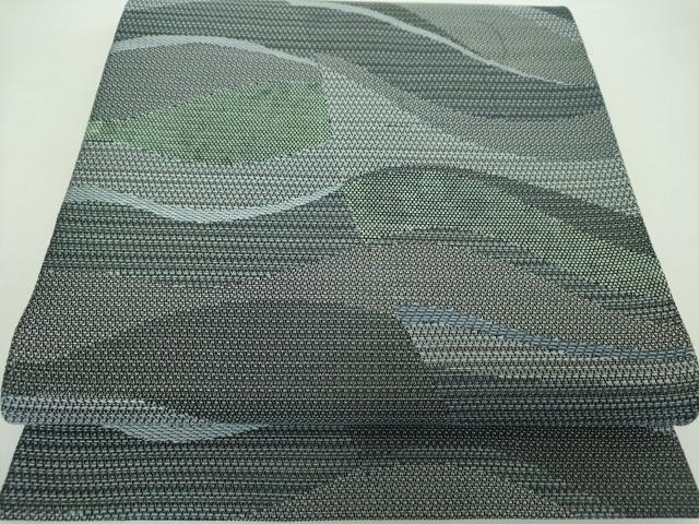 平和屋着物●六通柄袋帯　もじり織　本泥染　霞文　金糸　正絹　逸品　DAAZ0124ps