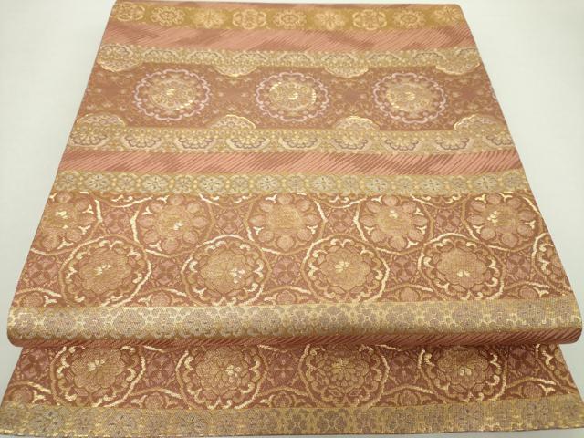 平和屋着物●西陣　伝統工芸士　中村海造　六通柄袋帯　正倉院間道華文　金糸　証紙付き　正絹　逸品　DAAZ0131ps