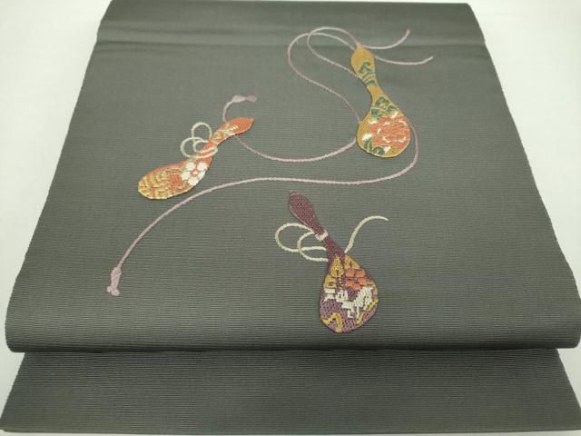 平和屋着物●太鼓柄袋帯　絽刺し　瓢箪　金糸　正絹　逸品　DAAZ0132ps