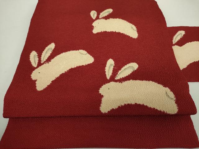 平和屋着物●九寸名古屋帯　跳兎　鬼しぼ縮緬　正絹　逸品　未使用　DAAZ0152ps