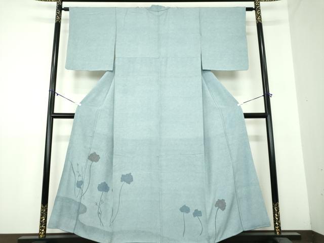 平和屋着物●人間国宝　小宮康孝　訪問着　鮫小紋柄　草花文　正絹　逸品　DAAZ0163ps