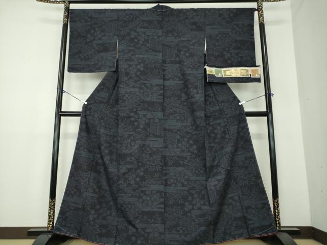 平和屋着物●本場結城玉紬　結織苑　80亀甲　渡橋風景花文　証紙付き　正絹　逸品　未使用　DAAZ0168ps