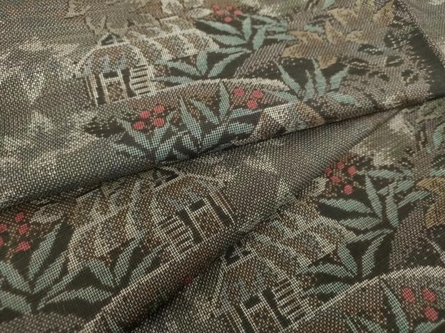 平和屋着物●本場大島紬　9マルキ　風景南天文　正絹　逸品　DAAZ0173ps