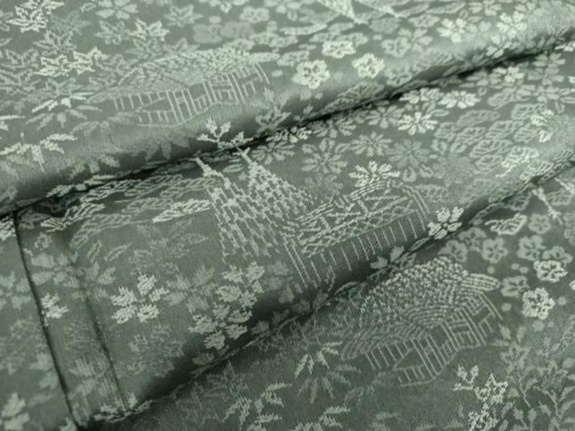 平和屋着物●上質なお召　天目織　風景花文　正絹　逸品　DAAZ0185ps