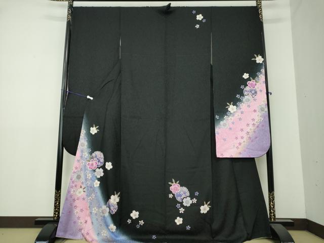 平和屋着物●豪華振袖　雪輪舞桜　黒地　暈し染め　金彩　やまと誂製　正絹　逸品　DAAZ0193ps