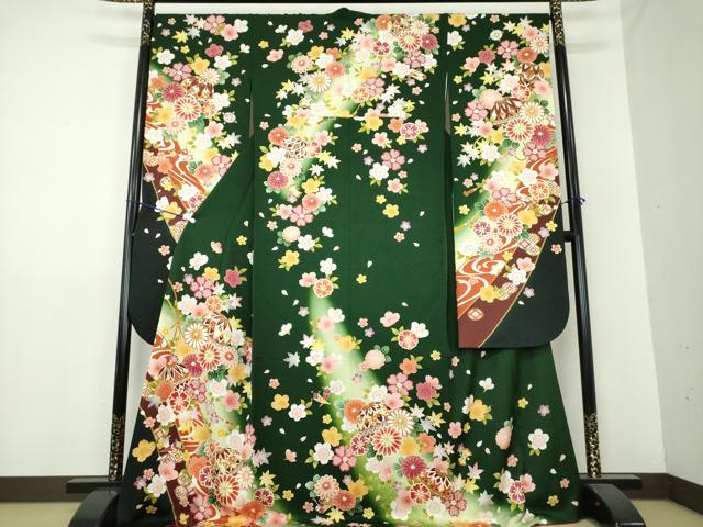 平和屋着物●極上　振袖　駒刺繍　舞桜　花手毬　暈し染め　金糸　京都きもの友禅扱い　正絹　逸品　DAAZ0207ps