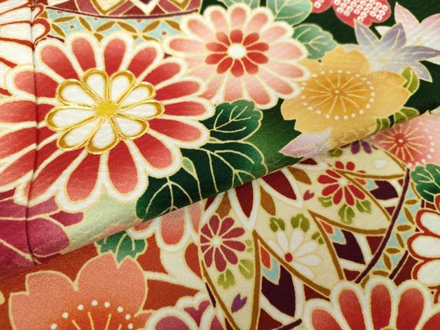 平和屋着物○極上 振袖 駒刺繍 舞桜 花手毬 暈し染め 金糸