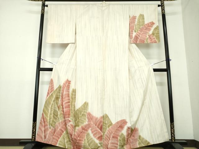 平和屋着物●訪問着　紬地　手描き　草葉文　正絹　逸品　DAAZ0212ps